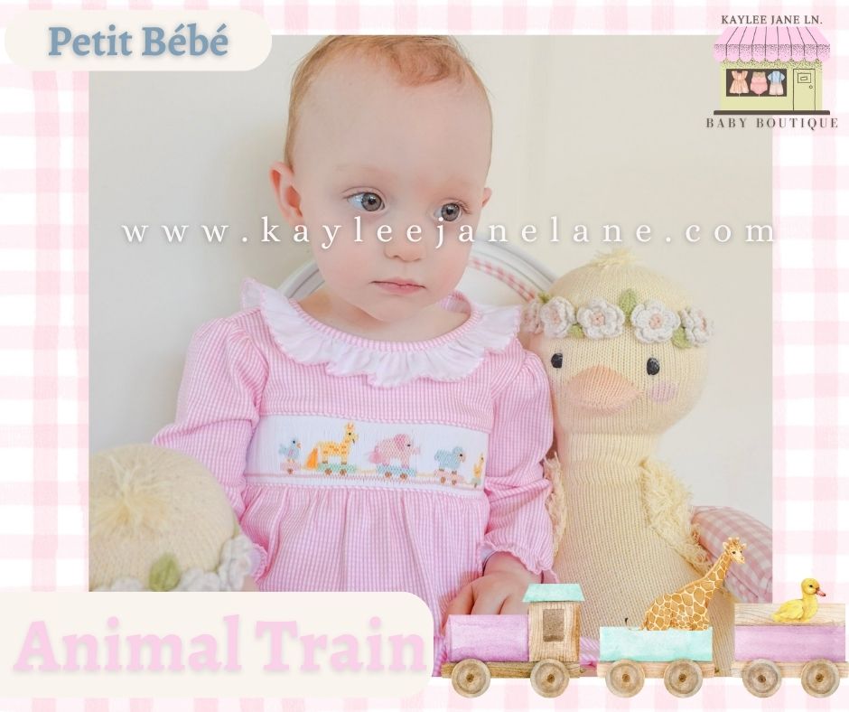 Girls Animal Train Smocked Footie Petit Bébé – Kaylee Jane Lane Baby ...